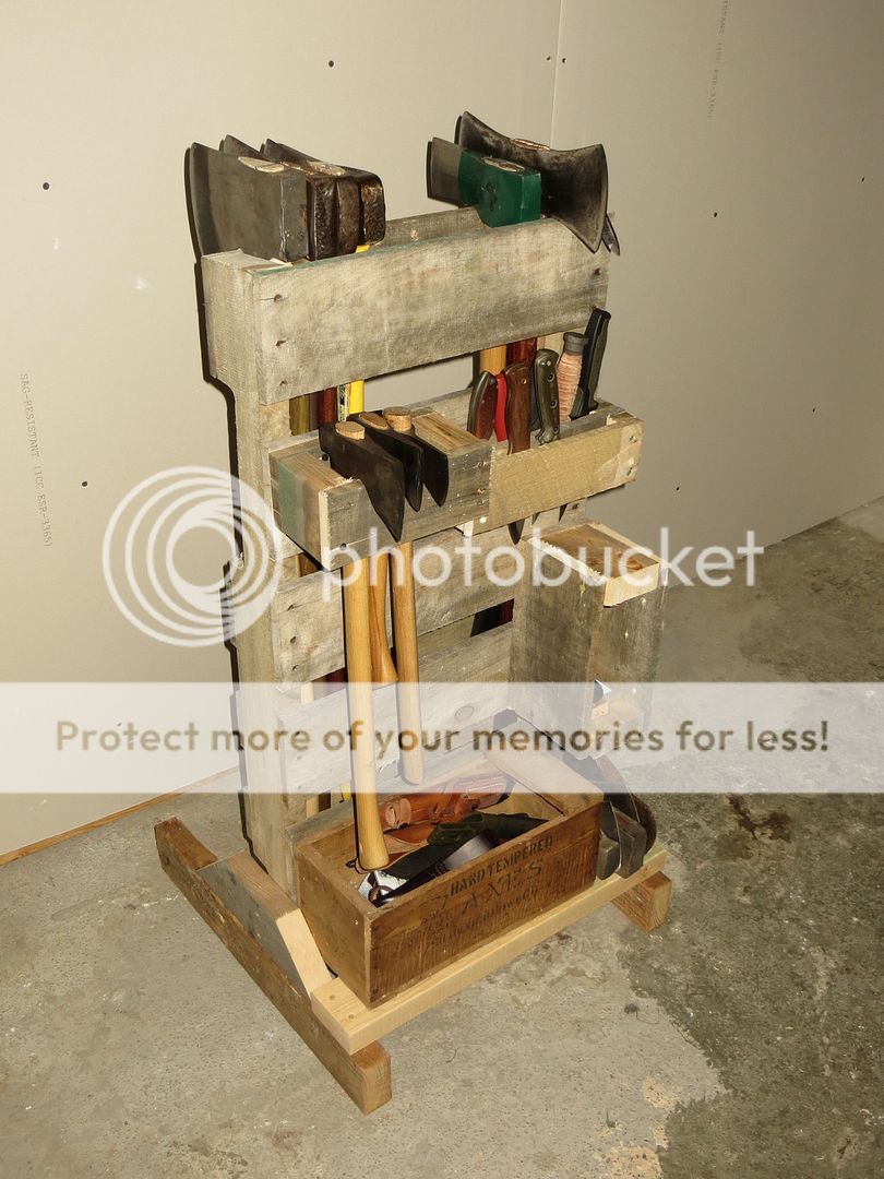 Axe / Hatchet rack made from old pallet | Bushcraft USA Forums